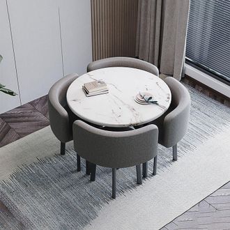 Generic Essgruppe in Tresenh&ouml;he, K&uuml;chen-Esstisch- und Stuhlset, 5-teilige Fr&uuml;hst&uuml;cksbar-M&ouml;bel mit 1 Tisch und 4 St&uuml;hlen