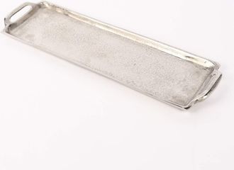 Schöner Leben Deko Tablett länglich Alu strukturiert silberfarbig 44x13cm