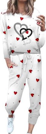 Generic Costume de sport d&eacute;contract&eacute; pour femme - Col rond - Manches longues - Cordon de serrage - Taille &eacute;lastique - Pour la Saint-Valentin - Pour lautomne e