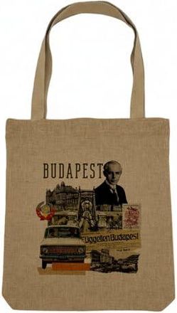 Fabulous Sac Shopping Tote Bag Aspect Lin - Budapest Vintage Collage Vintage Voyage Hongrie - Sac de Courses Toile Epaisse 360g Beige Naturel Cabas Port&eacute; Epaul