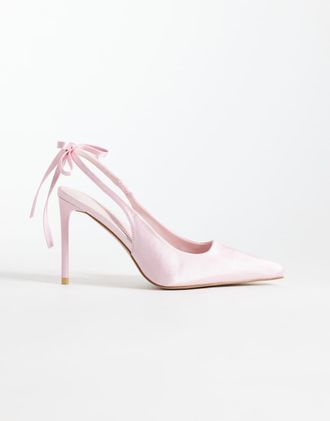Simmi London Simmi London - Celina - Absatzschuhe aus rosa Satin mit Fersenriemchen und Zierschleife