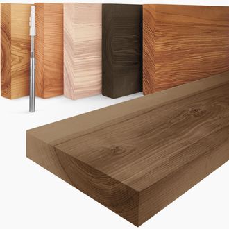 Lamofootwear Manufaktur Schweberegal Holz mit unsichtbarer Befestigung | Wand Regal 100 cm breit f&uuml;r Wohnzimmer, K&uuml;che, Arbeitszimmer | Farbe: Nussbaum, Kante: ger