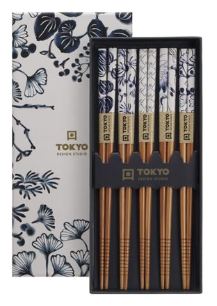 Tokyo Design Studio ESS-St&auml;bchen aus Holz, 5-er Set, Flora Japonica, 22,5 cm lang, inkl. Geschenk-Box