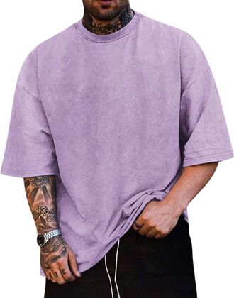 Minetom Herren Sommer T-Shirt Oversize Fit Kurzarm Oberteil Mit Rundhals Retro Washed Weit Geschnittenes Tee Einfarbig Basic Shirt T Shirts M&auml;nner Longshirt A