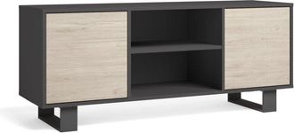 Skraut Home Skraut Home - TV-M&ouml;bel 140 mit 2 T&uuml;ren, Wohnzimmer, Modell wind, Farbe Struktur Anthrazitgrau, Farbe T&uuml;ren Eiche, Ma&szlig;e 137x40x57cm H&ouml;he