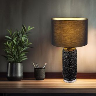 Globo Lighting Tischleuchte Beistelllampe Nachttischlampe Keramik Textil schwarz Chrom h 71 cm