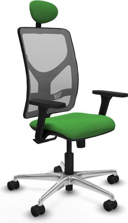 Piqueras y Crespo B&uuml;rostuhl aus Stoff, h&ouml;henverstellbar, mit Rollen und 3D-Armlehnen, h&ouml;henverstellbare Lendenwirbelst&uuml;tze und festes Kopfteil, Grau/Gr&uuml;n