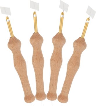 Lurrose 4 St&uuml;ck Punch Needle Sticknadel mit Holzgriff Handn&auml;hwerkzeug f&uuml;r Selbstgemacht Kunst Kreuzstich und Teppichstickerei