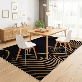 Generic Sombre Lavable en Machine Tapis Salon Lignes d&eacute;coratives Droites Lignes s&eacute;cantes, 140 x 200 cm Doux Tapis de Sol Pelucheux Dessous Antid&eacute;rapant, Entre