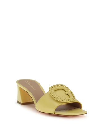 Santoni Womens Leather Sandals Mules Yellow Calf Bos Taurus