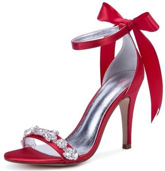 Generic Chaussures De Mariage De Mariée Femme Été Stylet Talons Peep Toe Sandale Bureau Travail Soir Talons Hauts 10.5Cm,Burgundy,36 EU