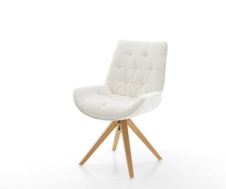 DELIFE Drehstuhl Taimi-Flex Boucl&eacute; Soft Beige Holzgestell kantig Natur 180&deg; drehbar, Esszimmerst&uuml;hle