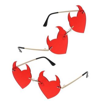 Holibanna Lot de 2 Lunettes de Soleil sans Monture de Coeur Protection Solaire UV Plastique L&eacute;ger Couleur Rouge Style pour Femme pour F&ecirc;tes Plage et &Eacute;v&eacute;nements 