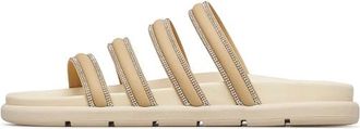 Loriblu Femme, Chaussures, Beige, Taille: 41 EU Sandales Plates En Cuir De Veau Ray&eacute;