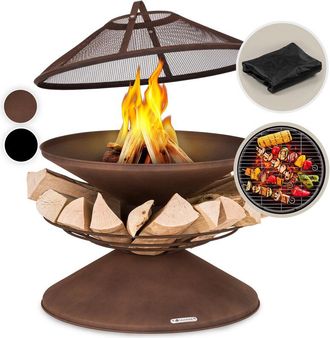 Blumfeldt Feuerschale, Wetterfeste Feuerschale mit Grillrost & Funkenschutz, Stahl-Feuerschalen Klein, Feuerstelle mit Grill für Terrasse & Garten, Feuerstelle