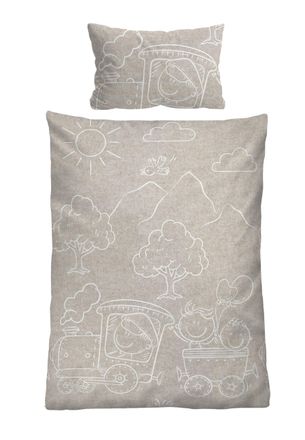 Biberna Melange-Flanell Bettw&auml;sche 0840521 LOKOMOTIVE 1x 100x135 cm + 1x 40x60 cm, kitt