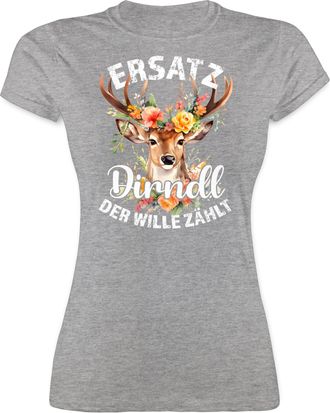 Shirtracer Shirt Damen - Kompatibel mit Oktoberfest - Ersatz Dirndl Der Wille Z&auml;hlt - M - Grau meliert - trachtenshirt Hirsch Trachten t Shirts bayrische geweih 