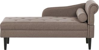 Beliani Chaise Longue en Tissu C&ocirc;t&eacute; Droit Style Moderne Pieds en Bois Coussin Assorti Facile &agrave; Nettoyer Taupe Yvoire
