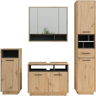 Vicco Badmöbel-Set Artisan-Eiche Beatrice, bestehend aus Badspiegelschrank, Waschbeckenunterschrank, Midischrank, Hochschrank - Harmonische Farb- und Materi