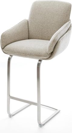 DELIFE Barstuhl Luan-Flex Webstoff Soft Beige Freischwinger Flach Edelstahl Silberfarben, Barst&uuml;hle