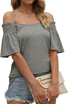 Generic T-shirt sexy &agrave; &eacute;paules d&eacute;nud&eacute;es pour femme, col en V, d&eacute;contract&eacute;., Gris, M