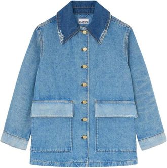 Ganni Femme, Vestes, Bleu, Taille: 42/44 FR Veste Midi en Denim Patchwork