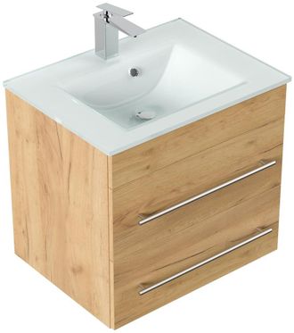 Magnolia Home Badm&ouml;bel Vitro 60 inkl. Glasbecken SoftClose Farbe Eiche Gold