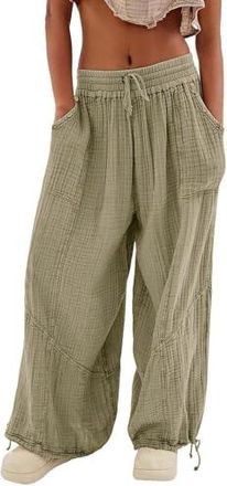 Generic Pantalon cargo baggy noir pour femme - Pantalon de surv&ecirc;tement ample taille haute en coton avec plusieurs poches, jambe large d&eacute;contract&eacute;e, Jn, XXL