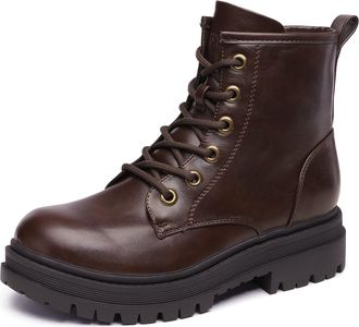 Dream Pairs Combat Boots mit Schn&uuml;rung, Stiefeletten f&uuml;r Damen,Size 41.5,Braun,Strong-5