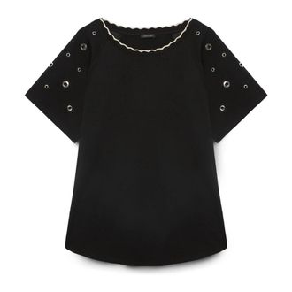 Fiorella Rubino T-Shirt mit Muschelausschnitt und &Ouml;sen - - Tops - Damen - Schwarzk - XS