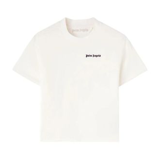 Palm Angels Gothic Logo Baumwoll-T-Shirt - - Tops - Damen - Beige - XS