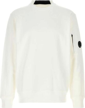 C.P. Company C.p. Company, Homme, Sweatshirts et sweats &agrave; capuche, Blanc, Taille: L SweaT-shirt ras du cou en molleton diagonale avec d&eacute;tail Lens