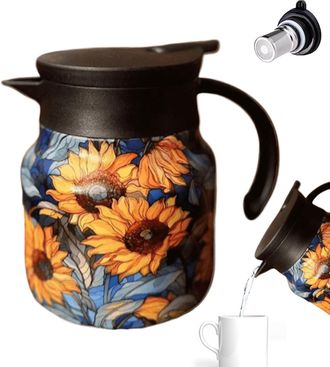 Generic Thermo- - Kaffeekanne mit Teesieb, Retro-Kaffeemaschine, Blumenmuster, Tee-Thermoskanne mit Vintage-Blumenmuster, aus Edelstahl f&uuml;r -Getr&auml;nke