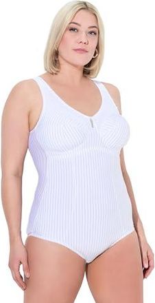 Ulla Popken Femme Grandes Tailles Body Sculptant à Fines Rayures. Se Porte Aussi sans Soutien-Gorge Blanc Neige 95F 705648200-95F