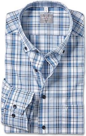 Marvelis Chemise &agrave; manches longues pour homme, coupe confortable, &agrave; carreaux, col boutonn&eacute; 04, Bleu 15, 39