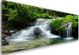 Feeby Frames Feeby Bilder Wasserfall Wald 70x25 cm Wohnzimmer Schlafzimmer Büro Flur Küche Wandbilder Modern Bild auf Leinwand Wanddekoration Kunstdruck Design Was