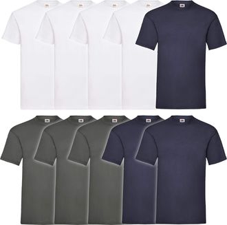 Fruit Of The Loom 10 T Shirts Valueweight S M L XL XXL 3XL 4XL 5XL &Uuml;bergr&ouml;&szlig;e Diverse Farbsets ausw&auml;hlbar, Gr&ouml;&szlig;e:3XL, Farbe:4wei&szlig;/3navy/3graphit