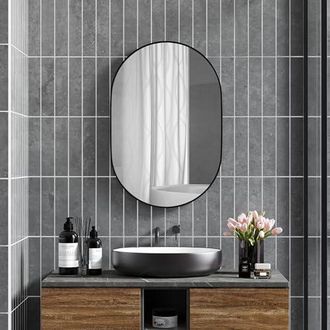 HOMCOM Miroir Mural Ovale, Miroir Salle de Bain, 60 x 90 cm, Cadre Arrondi en Alliage daluminium, Montage Vertical ou Horizontal, décoration Murale pour Sall