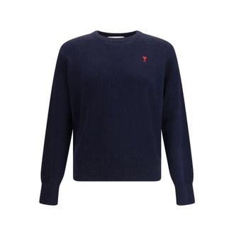 Ami Herz Jacquard Rundhalsausschnitt Pullover - - Knitwear - Herren - Blau - L