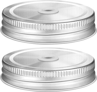 DOITOOL 2 St&uuml;ck Edelstahl Trinkhalmdeckel mit Silikondichtung Auslaufsicherer Mason Jar Deckel mit Strohloch Hochtemperaturbest&auml;ndig f&uuml;r Vorratsgl&auml;ser K&uuml;hlsch
