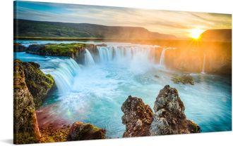 Picanova Leinwandbild Island Godafoss Wasserfall 100x50cm - Premium Leinwanddruck - Kunstdruck Auf 2cm Holz-Keilrahmen F&uuml;r Schlaf- Und Wohnzimmer - Kollektion 