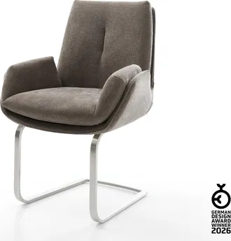 DELIFE Freischwinger Clea-Flex Strukturstoff Soft Taupe Freischwinger flach Edelstahl, Esszimmerst&uuml;hle