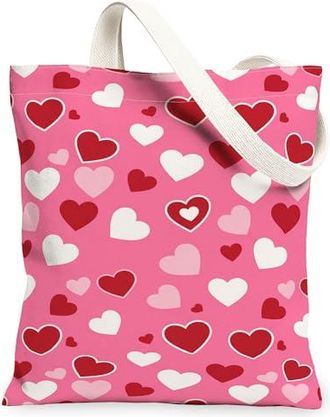 Generic Sacs fourre-tout en toile motif coeur, sacs d&eacute;picerie r&eacute;utilisables, sacs d&eacute;picerie printaniers, vintage, l&eacute;gers et lavables en toile pour les voyages