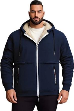 Generic Sweat à capuche doublé Sherpa pour homme, automne et hiver, manteaux thermiques lourds pour temps froid, veste à capuche en polaire surdimensionnée à 