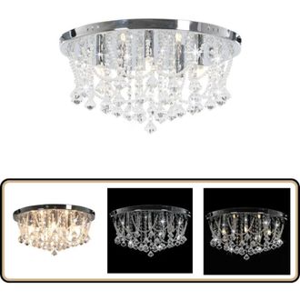 vidaXL Vidaxl - Deckenleuchte mit Kristallperlen Silbern Rund 4x G9 Gl&uuml;hbirnen - Dekorleuchte - Kristallpendel - Deckenleuchte Wohnzimmer - Designerleuchte