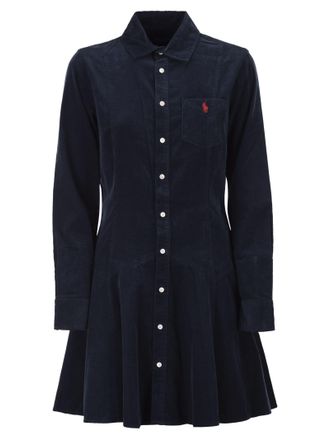 Polo Ralph Lauren Robe chemise trap&egrave;ze en velours c&ocirc;tel&eacute;