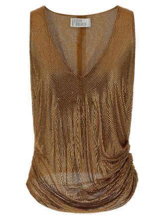Giuseppe Di Morabito Feather-Trimmed Mesh Tank Top - Gold