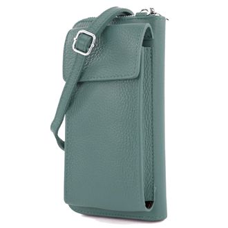 modamoda.de P06 Damen Leder Umh&auml;ngetasche Geldb&ouml;rse Handytasche 6,5 Zoll handmade in Italy, Farbe:Ocean Grey
