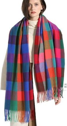 Generic QXDZSW &Eacute;charpe &agrave; carreaux dhiver chaude en cachemire pour femme longue pashmina Foulard Foulard Femme Foulard Lady Tassel Ch&acirc;le Wraps, DG6752-04, 70x2