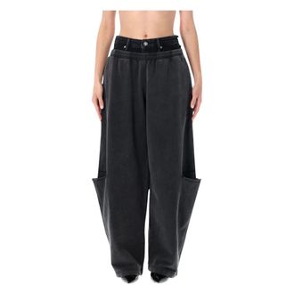 Alexander Wang Femme, Pantalons, Gris, Taille: W25 Pantalon de surv&ecirc;tement &agrave; taille en denim et d&eacute;tails fendus